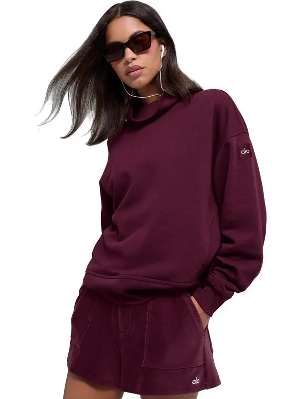 Alo Yoga Hazy Mock Neck Pullover Top - Burgundy