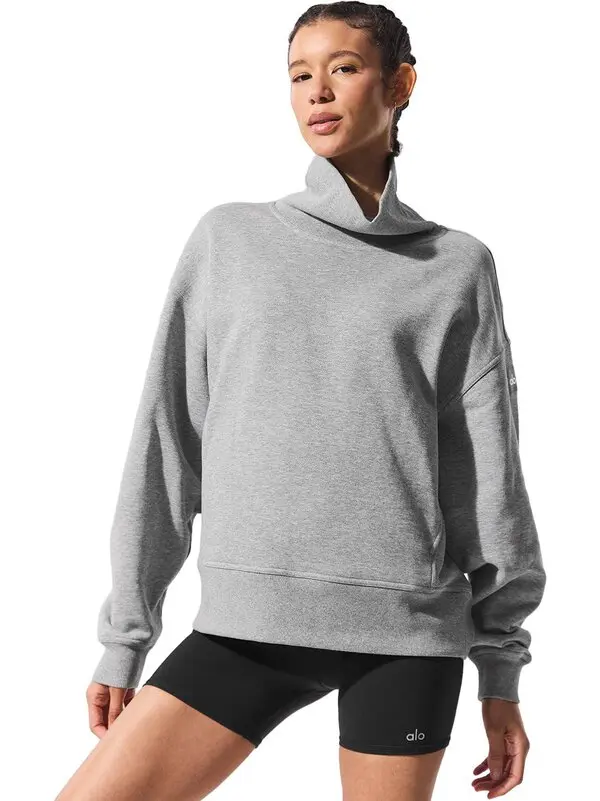 Alo Yoga Hazy Mock Neck Pullover Top - Dark Athletic Heather Grey