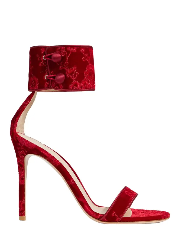 GIANVITO ROSSI Empress Embroidered Velvet Sandals - Red
