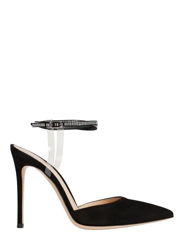GIANVITO ROSSI Crystal-embellished Suede And Pvc Pumps - Black
