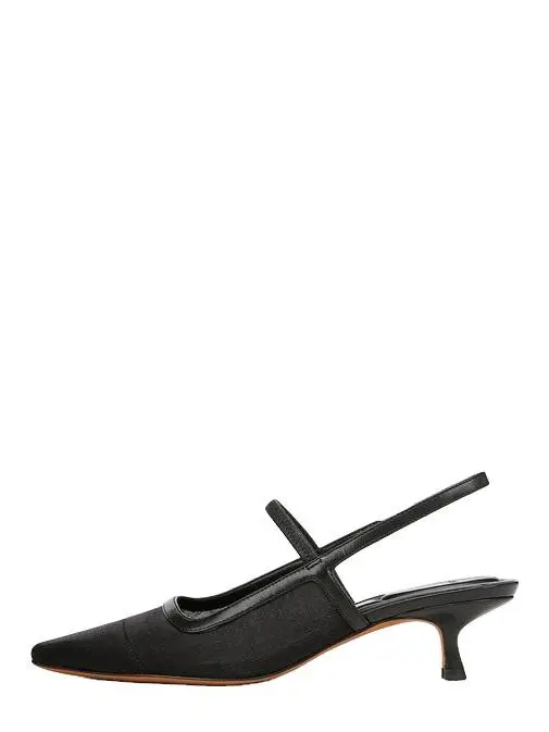 Vince Venice Leather And Mesh Slingback Kitten Heel - Black