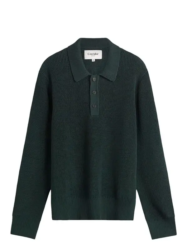 CORRIDOR Long Sleeve Slouchy Polo Shirt - Green