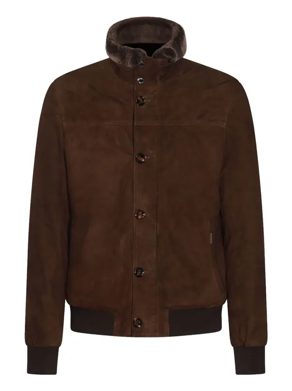 MOORER Stand-up Collar Suede Jacket - Brown