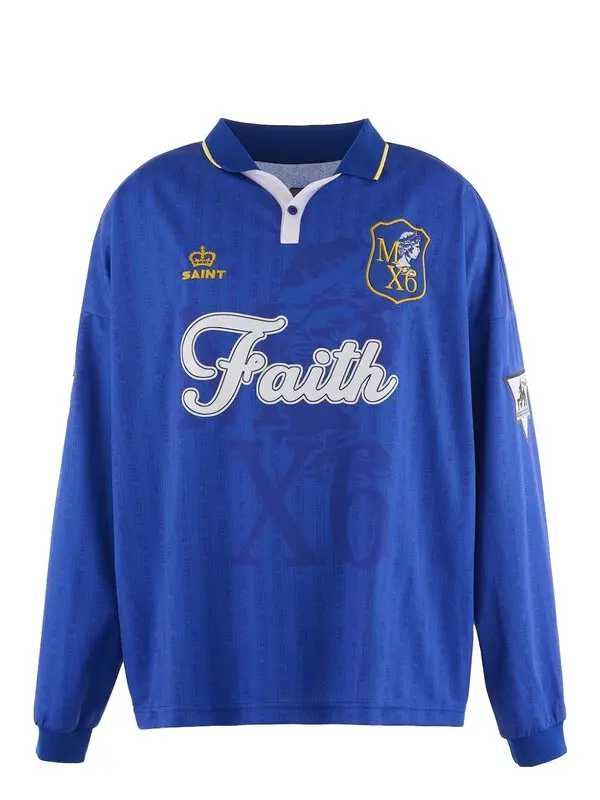 SAINT MXXXXXX Text Print Long-sleeve Polo Shirt - Blue
