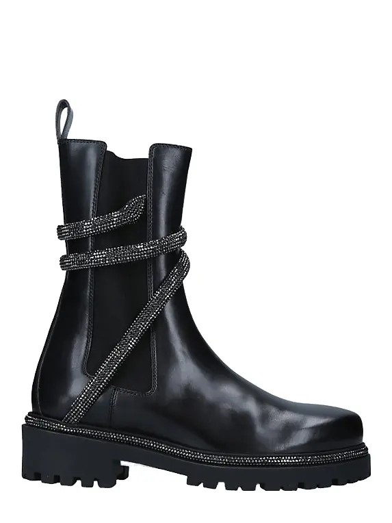 Rene Caovilla Cleo Rhinestone-embellished Leather Combat Boots - Black