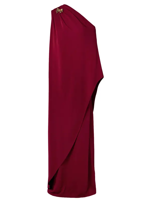 Oscar De La Renta One-shoulder Embellished Draped Cady Gown - Burgundy