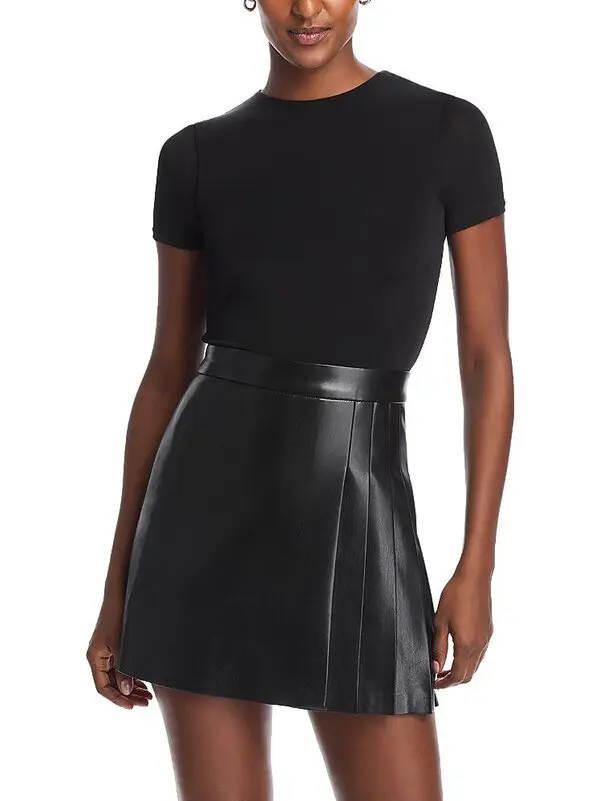 Alice + Olivia Chara Faux Leather Short Sleeve Dress - Black