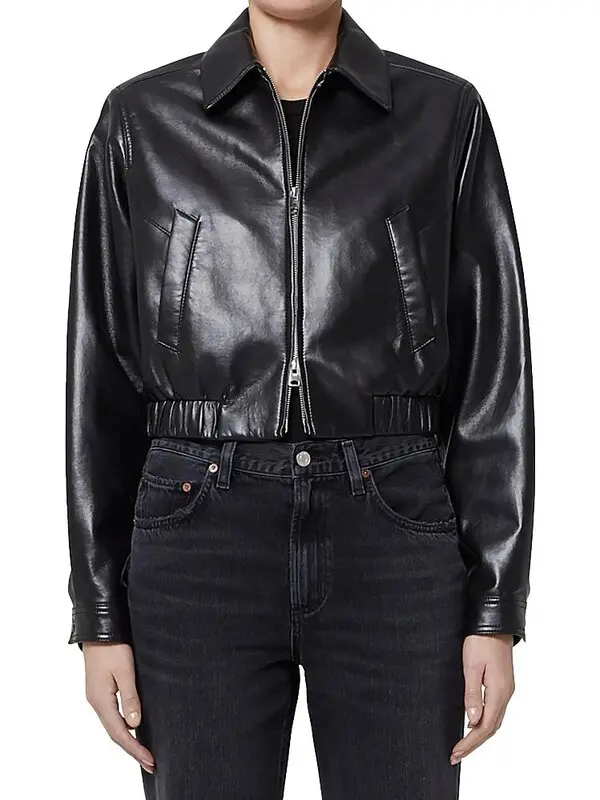 AGOLDE Leather Cropped Jacket - Black