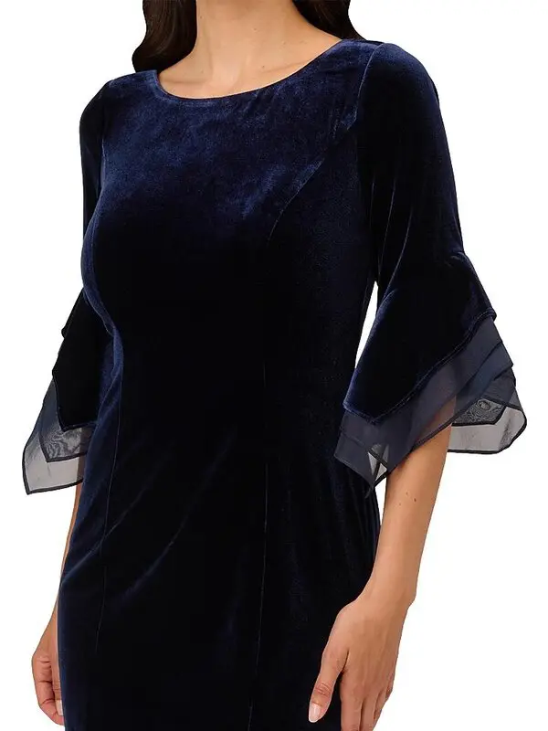Adrianna Papell Velvet Bell Sleeve Dress - Midnight