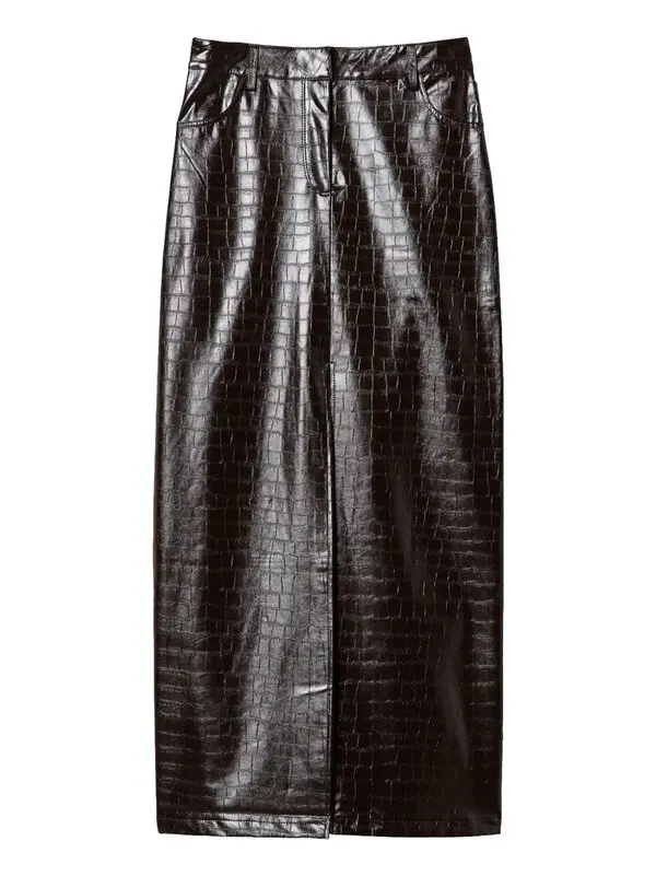 TWINSET Crocodile-embossed Maxi Skirt - Brown