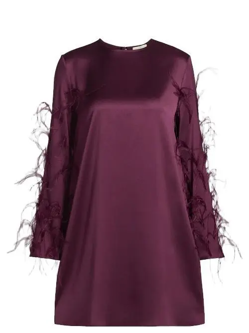 Lapointe Feather Embellished Satin Shift Minidress - Mulberry