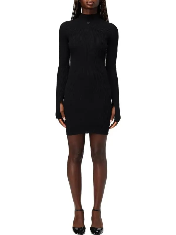 COURREGES Ribbed High Neck Mini Dress - Black