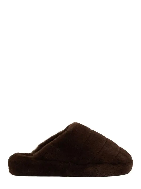 REISS Andrea Faux Fur Slippers - Chocolate