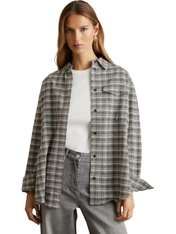 REISS Lorena Checked Shirt - Grey