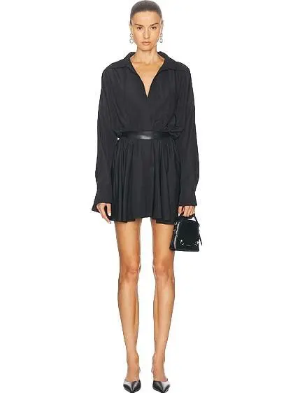 Norma Kamali Super Oversized Boyfriend Shirt Flared Mini Dress - Black