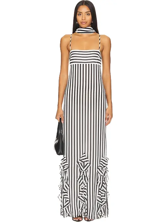 House Of Harlow 1960 Nieve Maxi Dress - Black & White Stripe