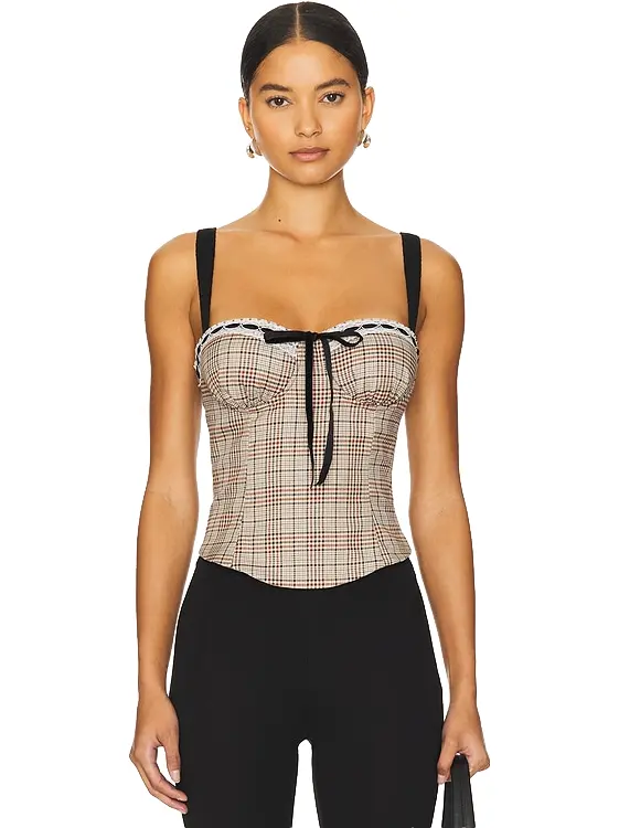 MORE TO COME Flora Corset Top - Plaid