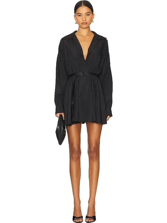 Norma Kamali Oversized Shirt Flared Mini Dress - Black