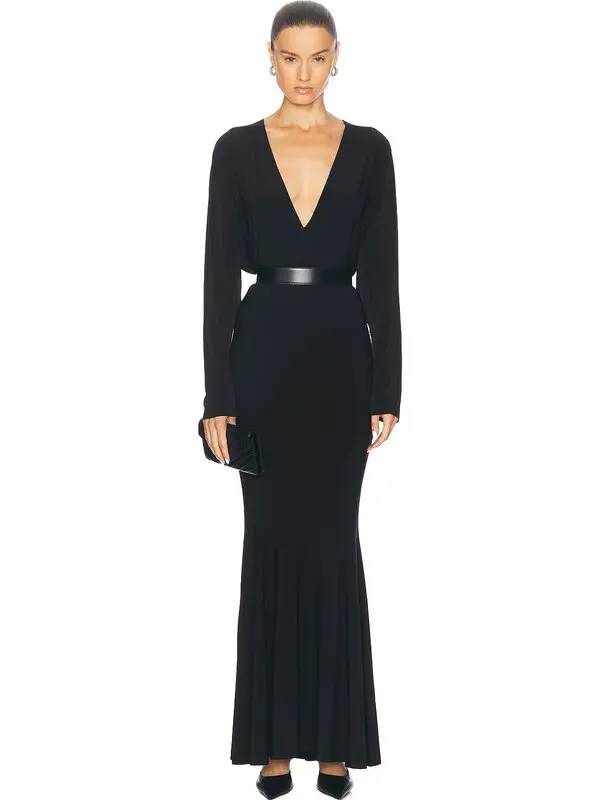Norma Kamali Dolman V Neck Fishtail Gown - Black