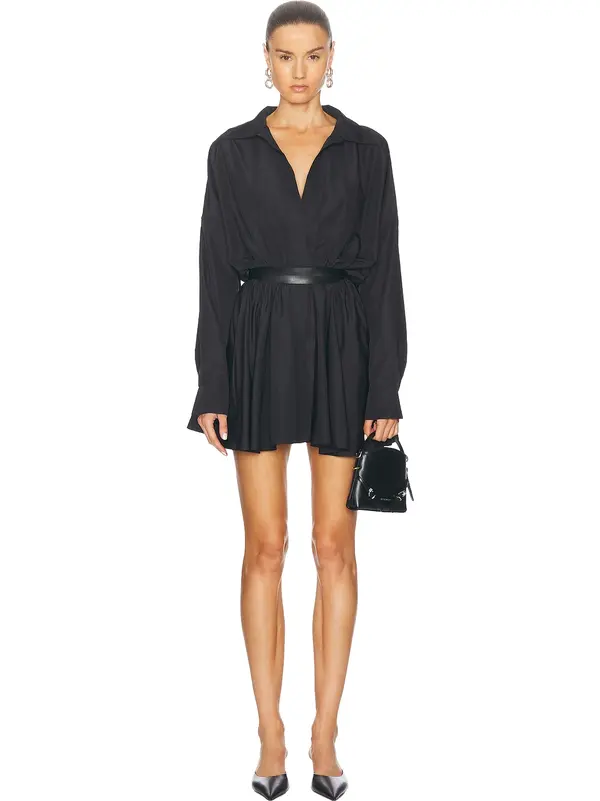 Norma Kamali Super Oversized Boyfriend Shirt Flared Mini Dress - Black