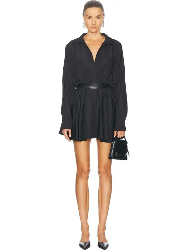 Norma Kamali Super Oversized Boyfriend Shirt Flared Mini Dress - Black