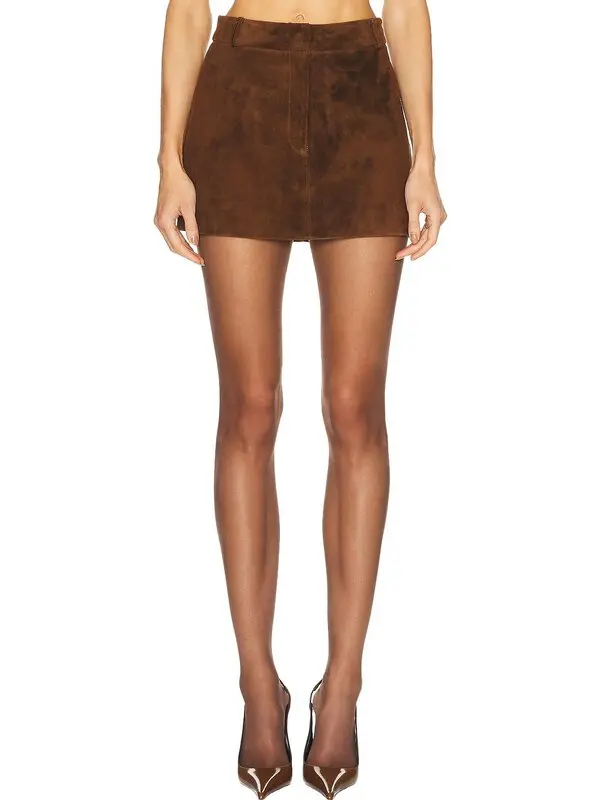 AEXAE Leather Suede Mini Skirt - Chestnut Brown
