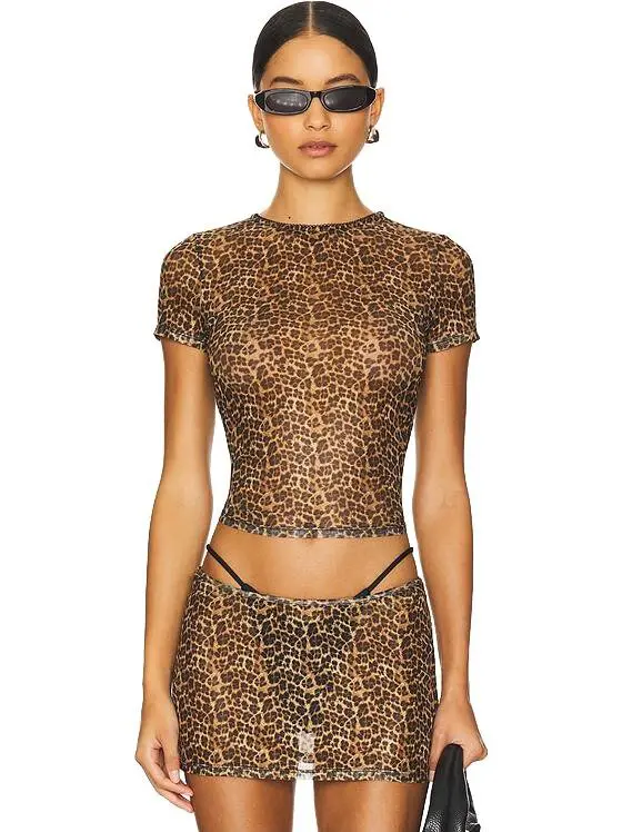 Miaou Short Sleeve Mesh Top - Brown