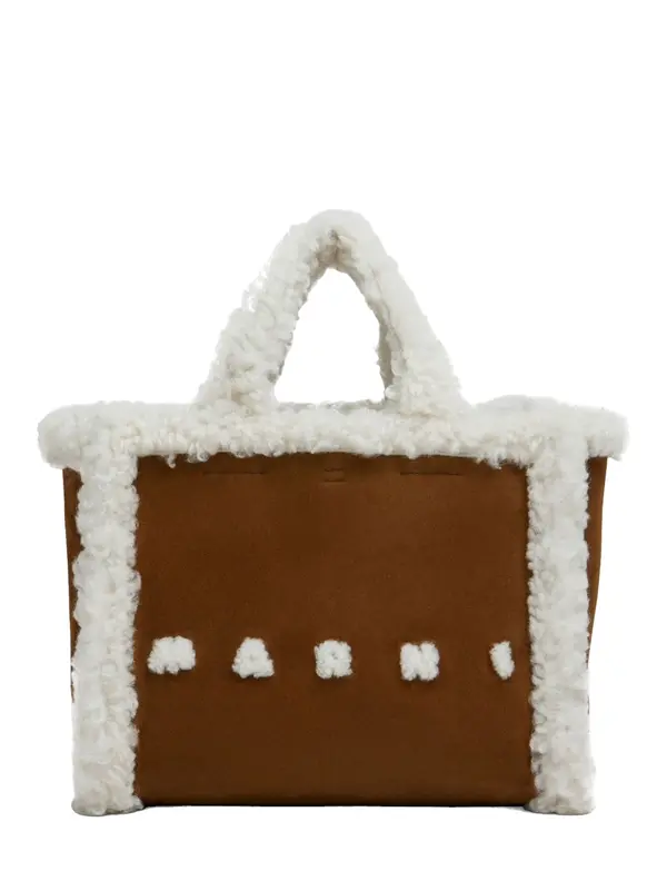 Marni Shearling-trim Tote Bag - Brown