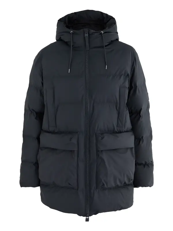 Rains Alta Long Quilted Rubberised Coat - Navy