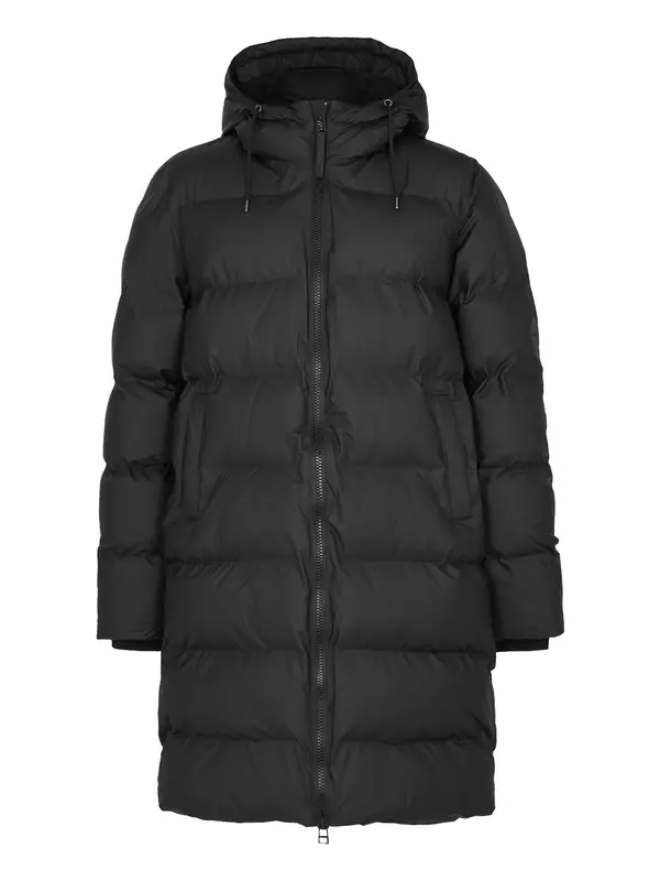 Rains Alta Long Quilted Rubberised Coat - Black