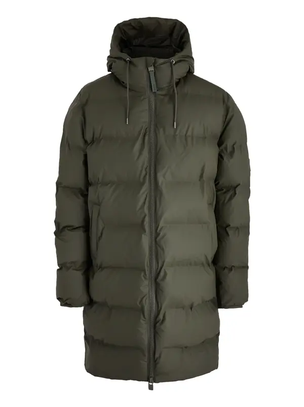 Rains Alta Long Quilted Rubberised Coat - Green
