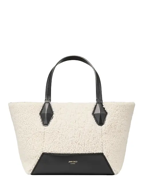 JIMMY CHOO Diamond Logo-embossed Shearling And Leather Tote - Natural