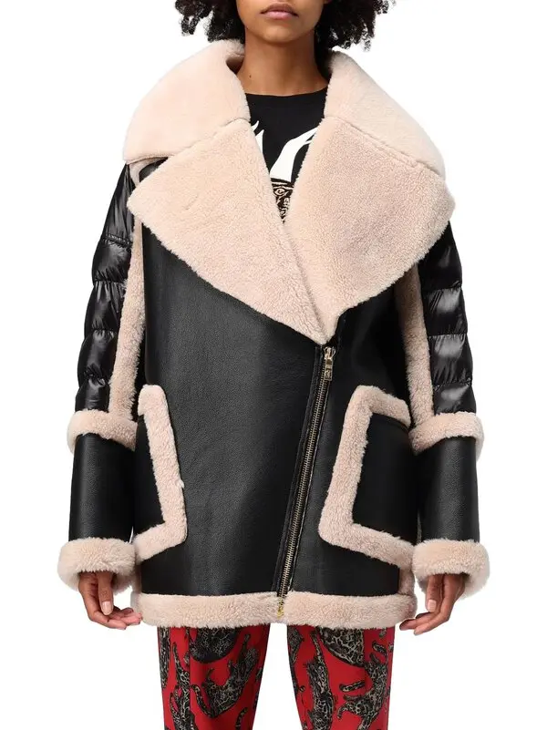 Just Cavalli Fur-trimmed Leather And Puffer Jacket - Black