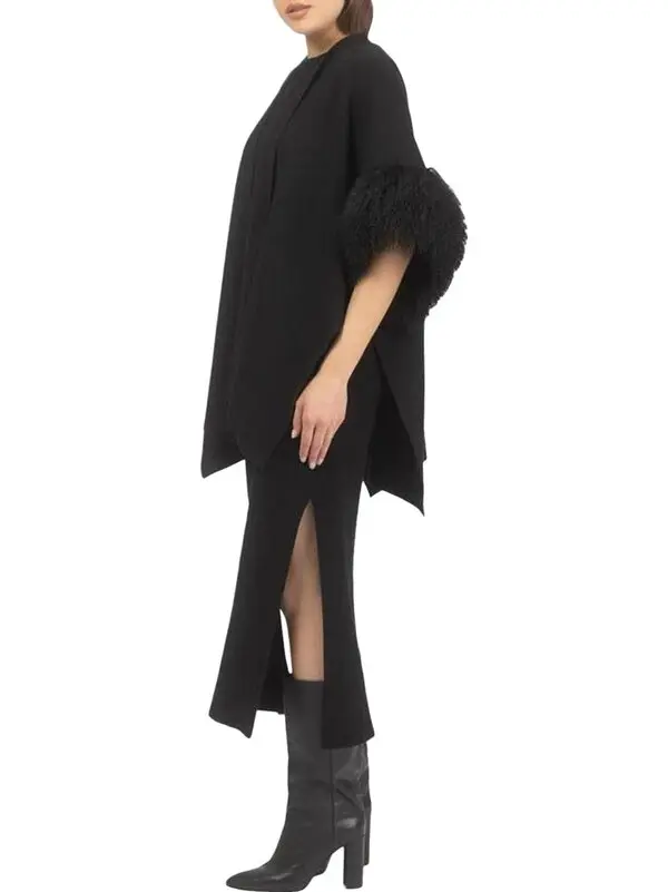 Gorski Knit Wool Vest With Mongolian Lamb Fur Cuffs - Black