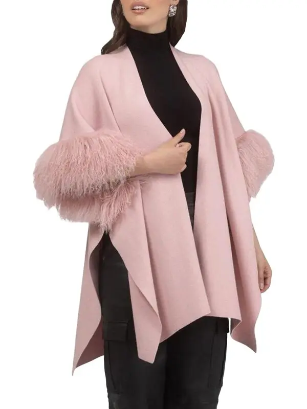 Gorski Knit Wool Vest With Mongolian Lamb Fur Cuffs - Blush
