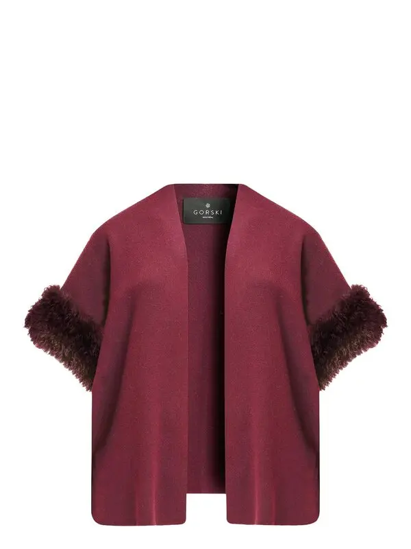 Gorski Knit Wool Vest With Mongolian Lamb Fur Cuffs - Burgundy