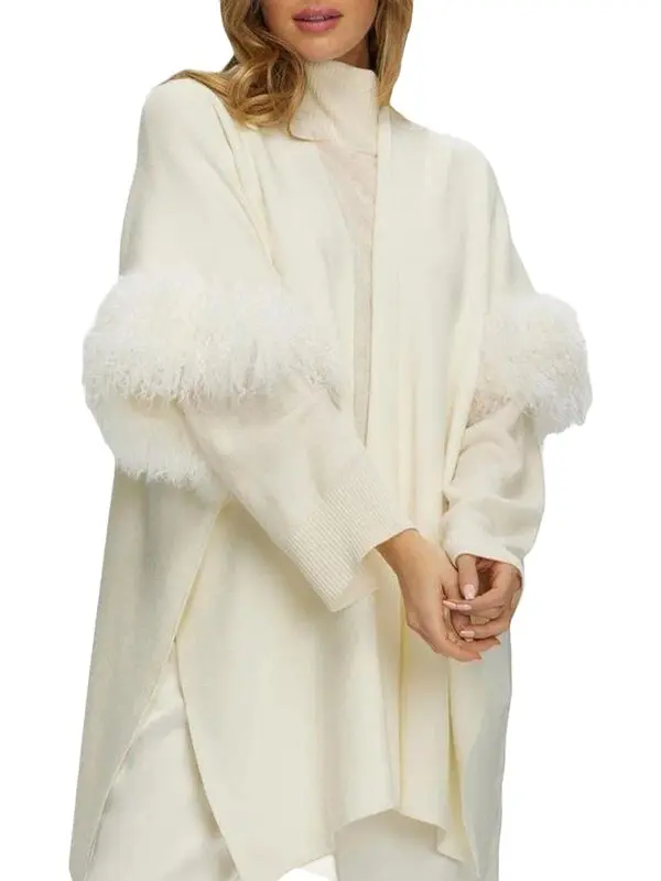 Gorski Knit Wool Vest With Mongolian Lamb Fur Cuffs - Ivory