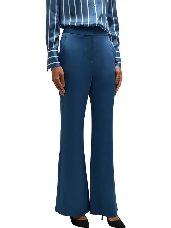 Veronica Beard Lebone Flared Satin Pants - Blue Stone