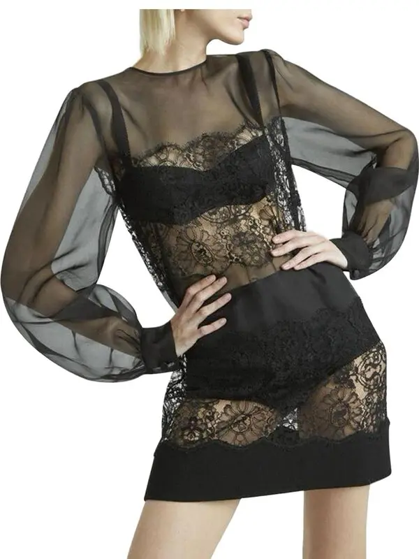Dolce & Gabbana Organza Lace Mini Dress - Black