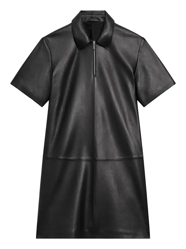 Theory Nappa Leather Mini Dress - Black