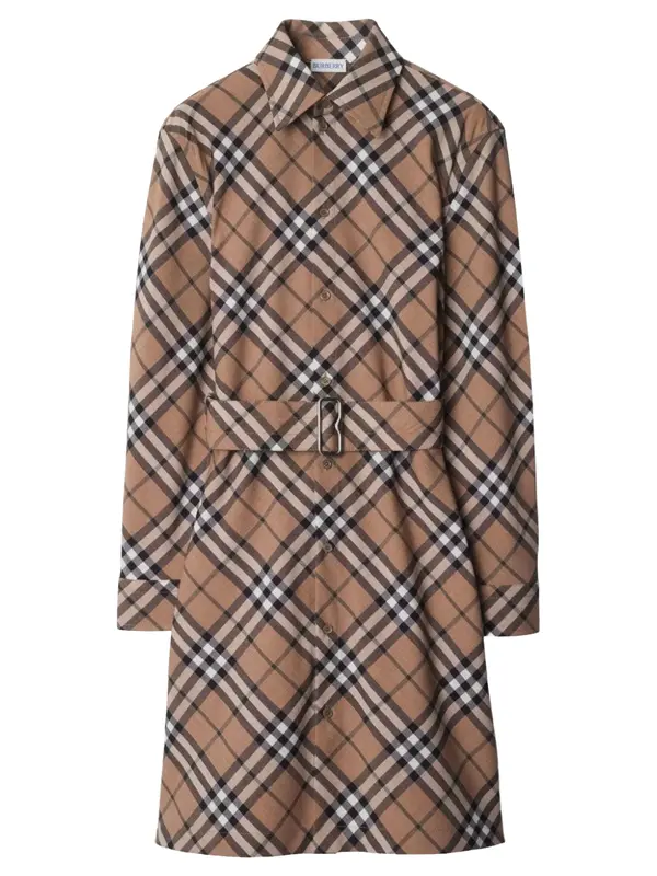 Burberry Check Wool-blend Chemisier Dress - Beige