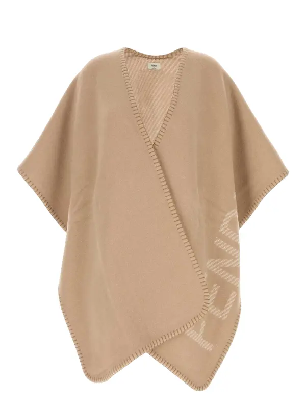 Fendi Roma Wool And Cashmere-blend Cape - Beige