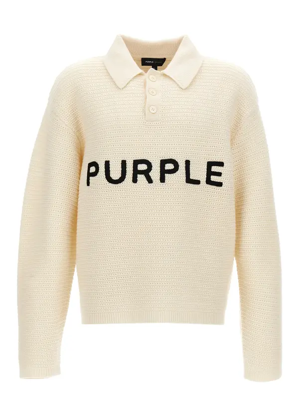 PURPLE BRAND Logo Embroidery Sweater - White