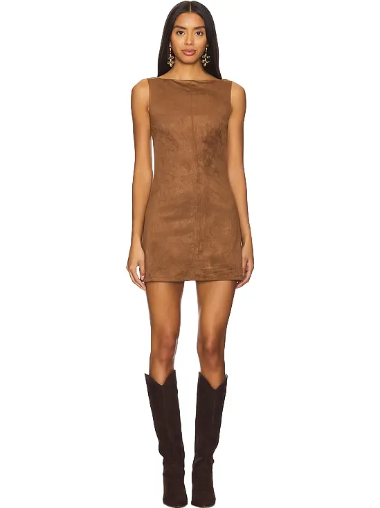 Tularosa Mimi Faux Suede Mini Dress - Chocolate Brown