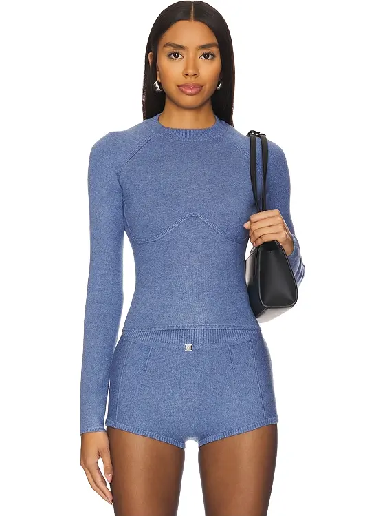 Fleur Du Mal Knit Underbust Long Sleeve Top - Charcoal Blue