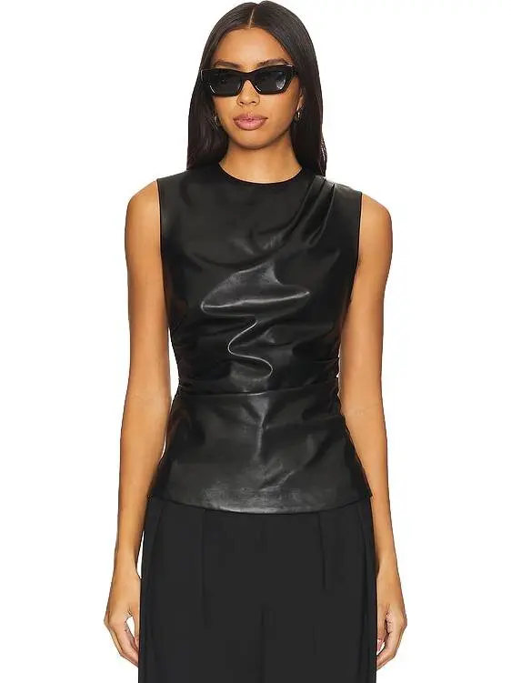 Simkhai Wynter Faux Leather Draped Top - Black