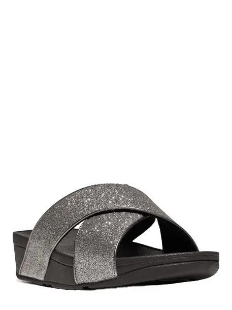 Fitflop Lulu Glitterdust Platform Wedge Slide Sandal - Pewter