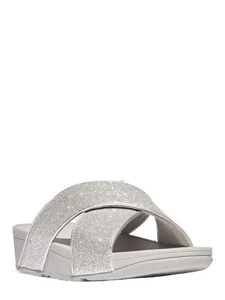 Fitflop Lulu Glitterdust Platform Wedge Slide Sandal - Silver