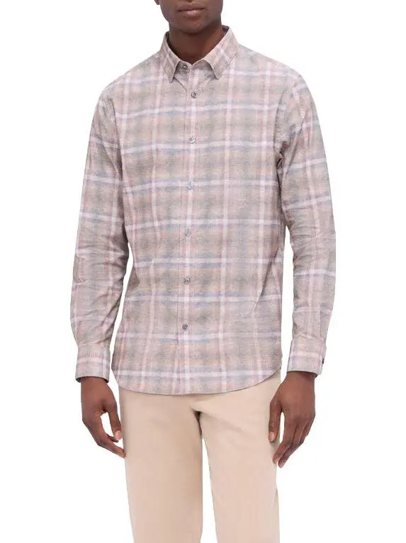 Bugatchi Karl Shaped Fit Windowpane Check Stretch Button-up Shirt - Dusty Rose