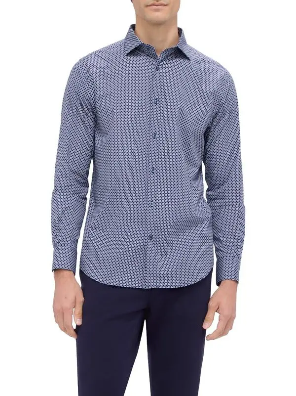 Bugatchi Axel Shaped Fit Geo Print Stretch Button-up Shirt - Navy